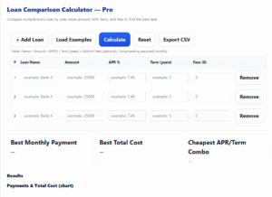 Auto Loan Comparison Calculator | Compare Car Loan Rates, APR & Total Cost